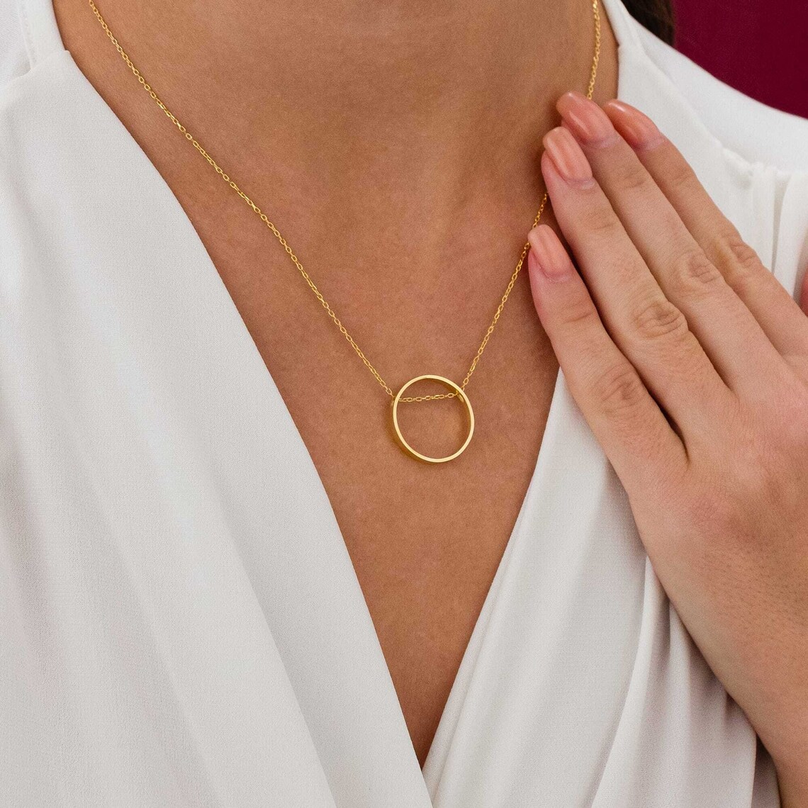 14K Gold Circle Necklace, Custom Date Necklace, Personalized Circle ...