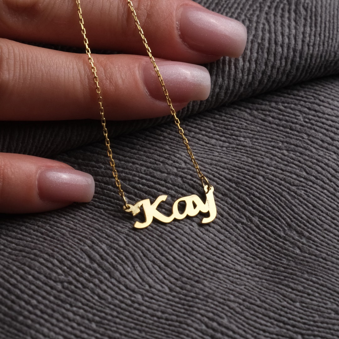 14K Solid Gold Name Necklace, Name Necklace, Gifts for Teacher ...
