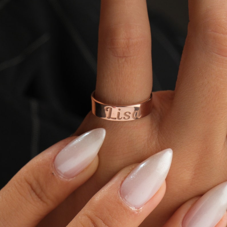 14K Gold Name Ring, Gold Name Ring, Minimalist Ring, Personalized Gift ...