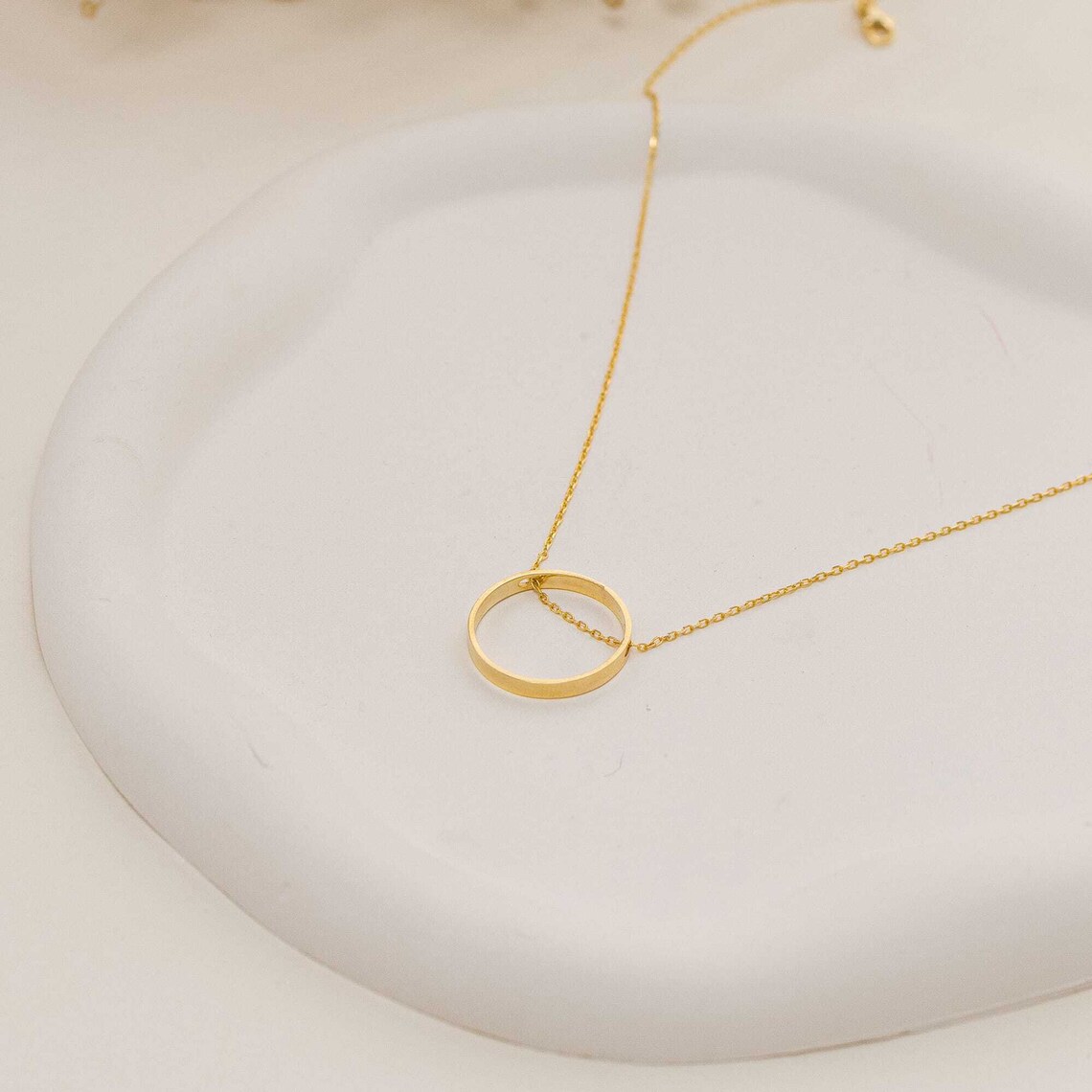 14K Gold Circle Necklace, Custom Date Necklace, Personalized Circle ...