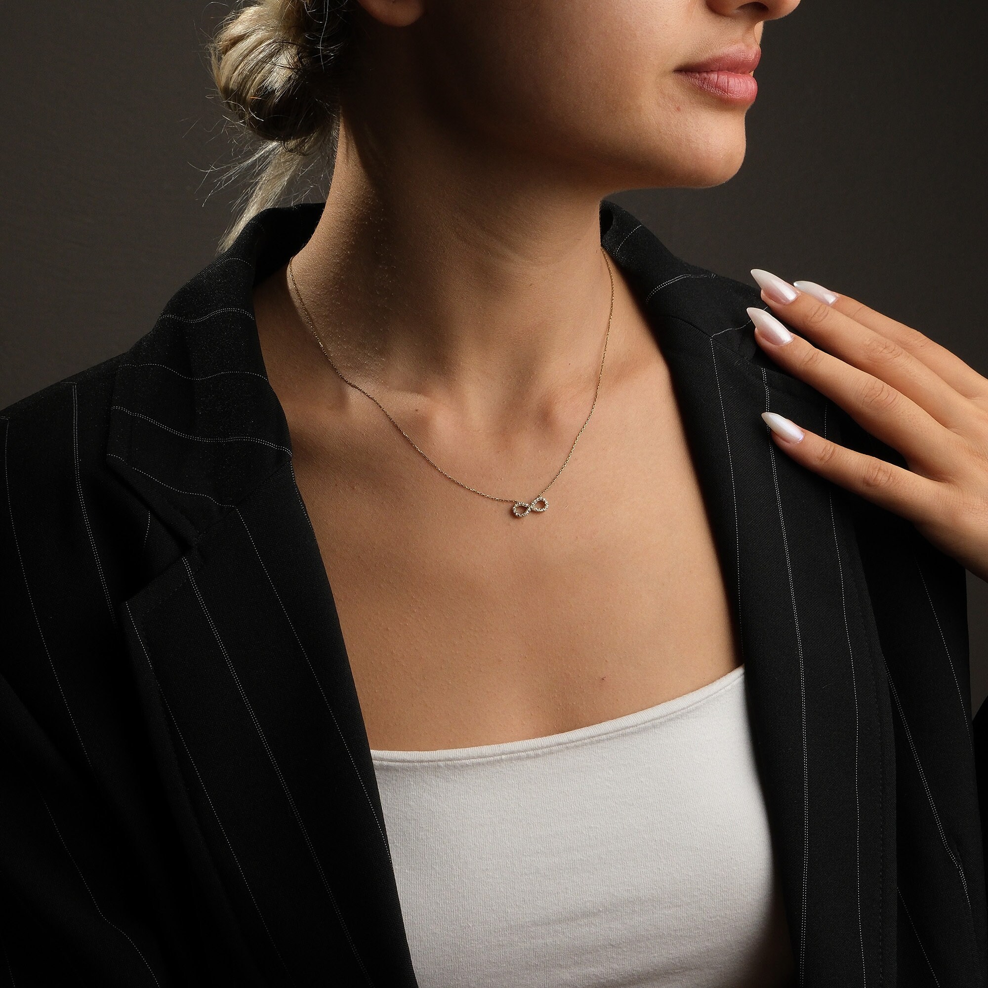 14K Solid Gold Diamond Infinity Necklace, Forever Symbol Charm, Dainty ...