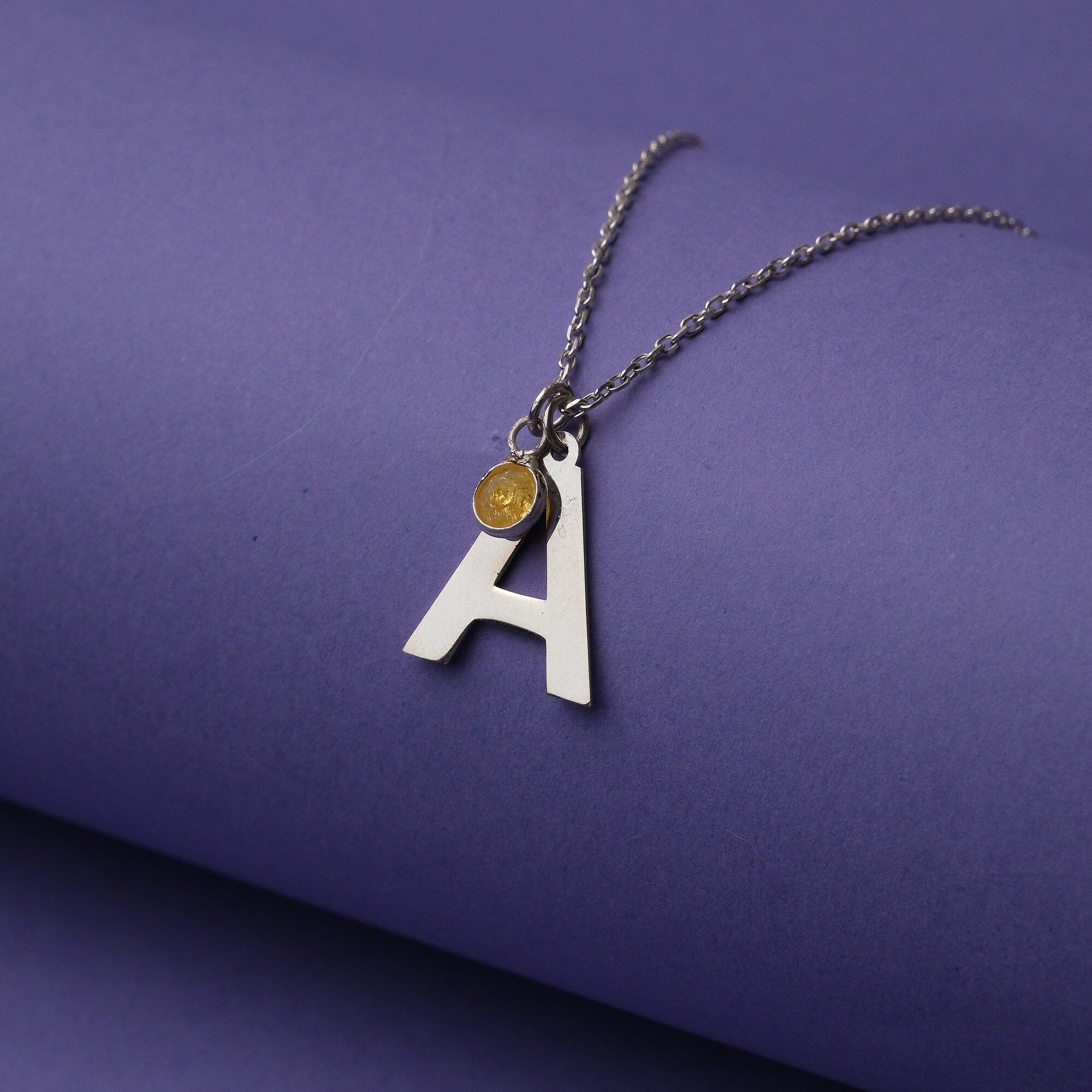 14K Gold Letter Necklace, Birthstone Letter Necklace, Personalized ...