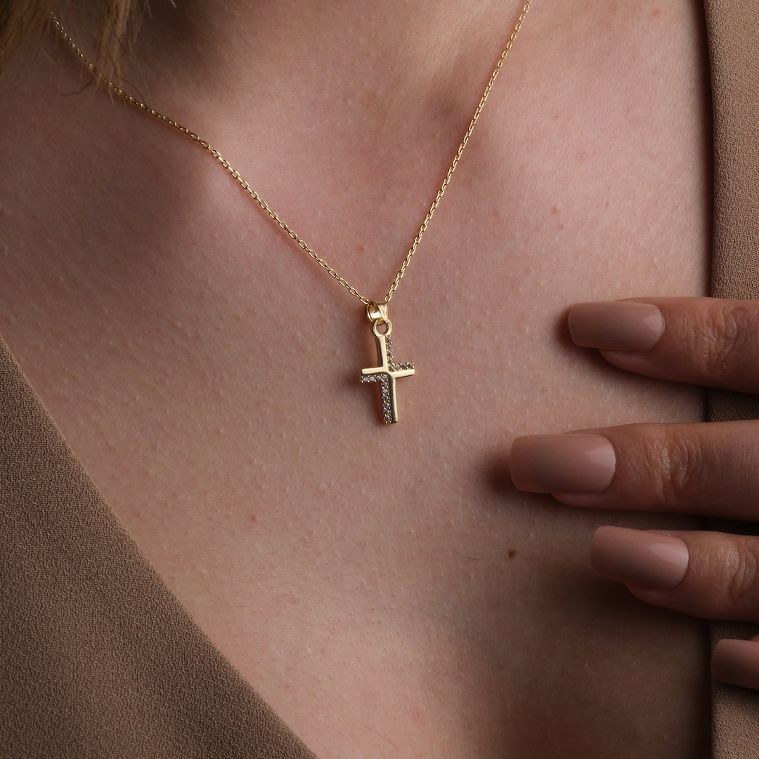 14K Gold Cross Necklace, Gold Cross Pendant, Religious Jewelry ...