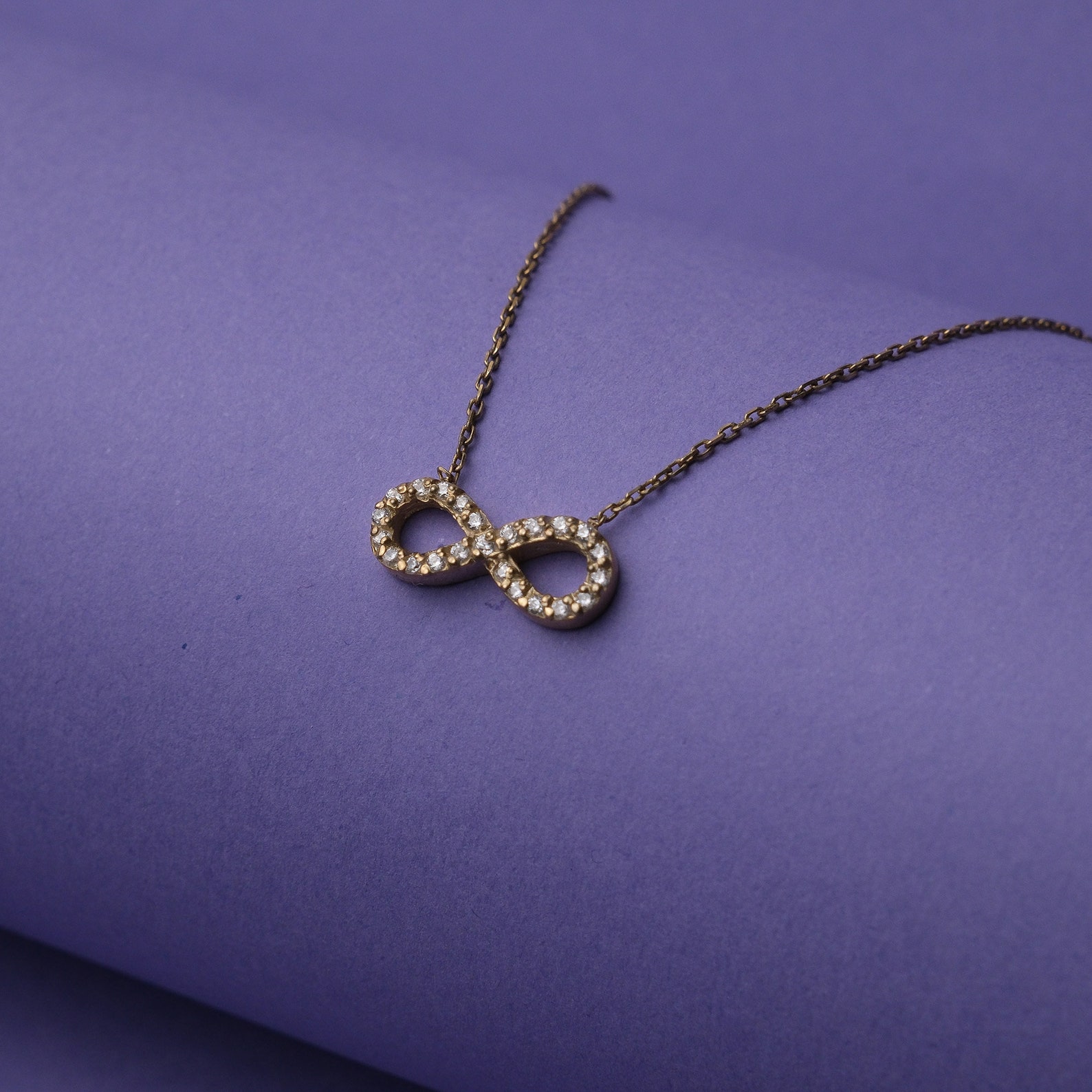 14K Solid Gold Diamond Infinity Necklace, Infinity Symbol Charm, Dainty ...