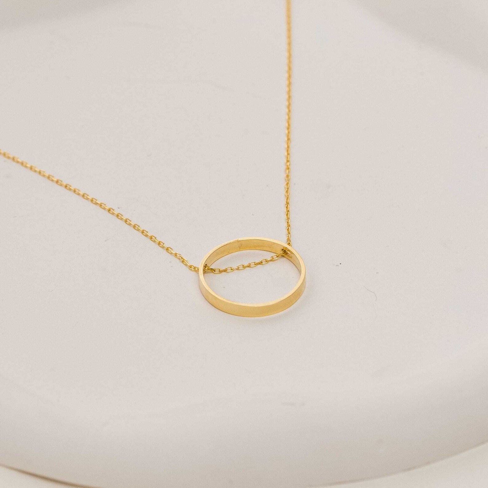 14K Gold Circle Necklace, Custom Date Necklace, Personalized Circle ...