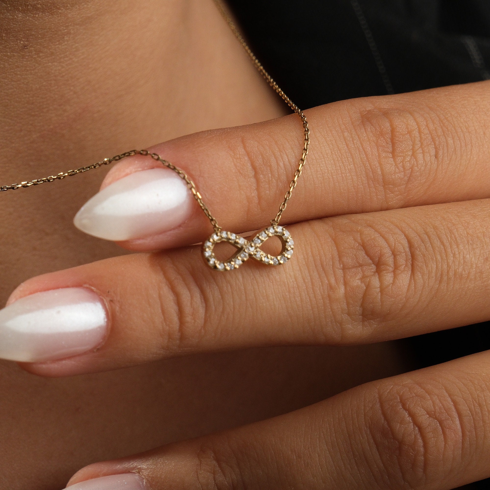 14K Solid Gold Diamond Infinity Necklace, Infinity Symbol Charm, Dainty ...