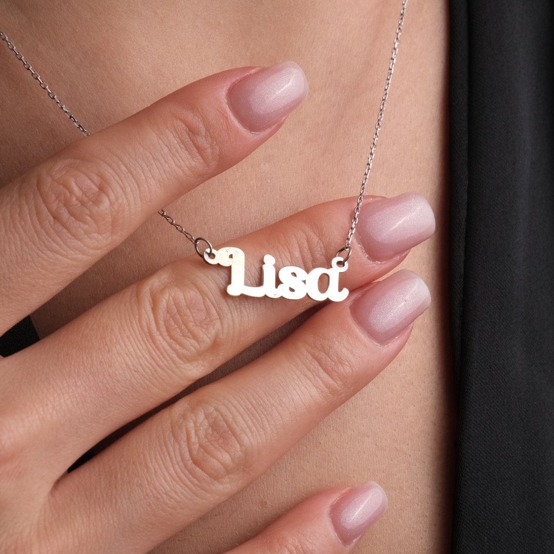 Custom Gold Name Necklace, 14K Solid Gold Necklace, Personalized Name ...