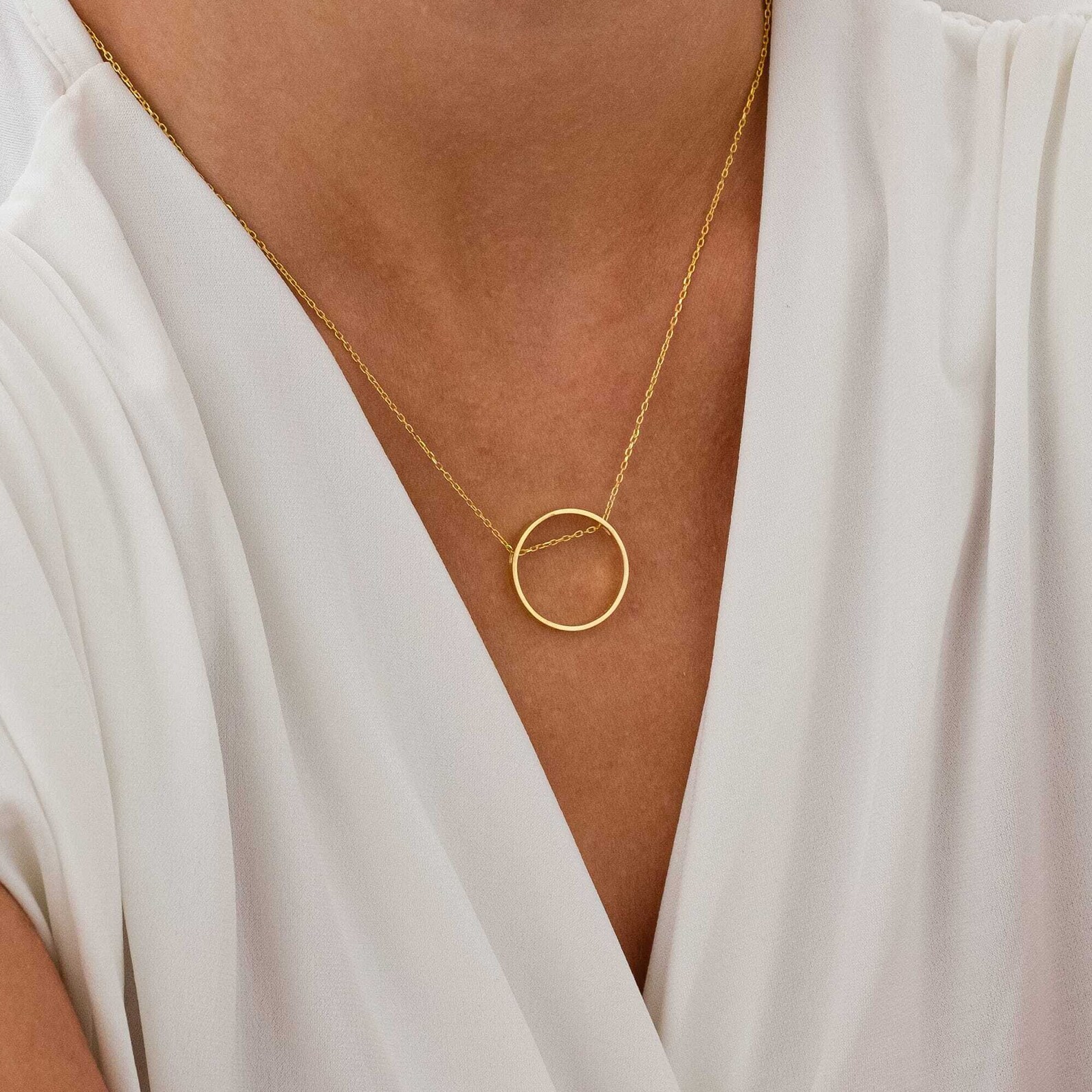 14K Gold Circle Necklace, Custom Date Necklace, Personalized Circle ...