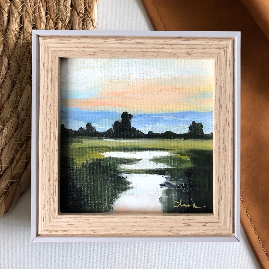 Small Original Oil Painting Landscape, Square Abstract Landscape ...