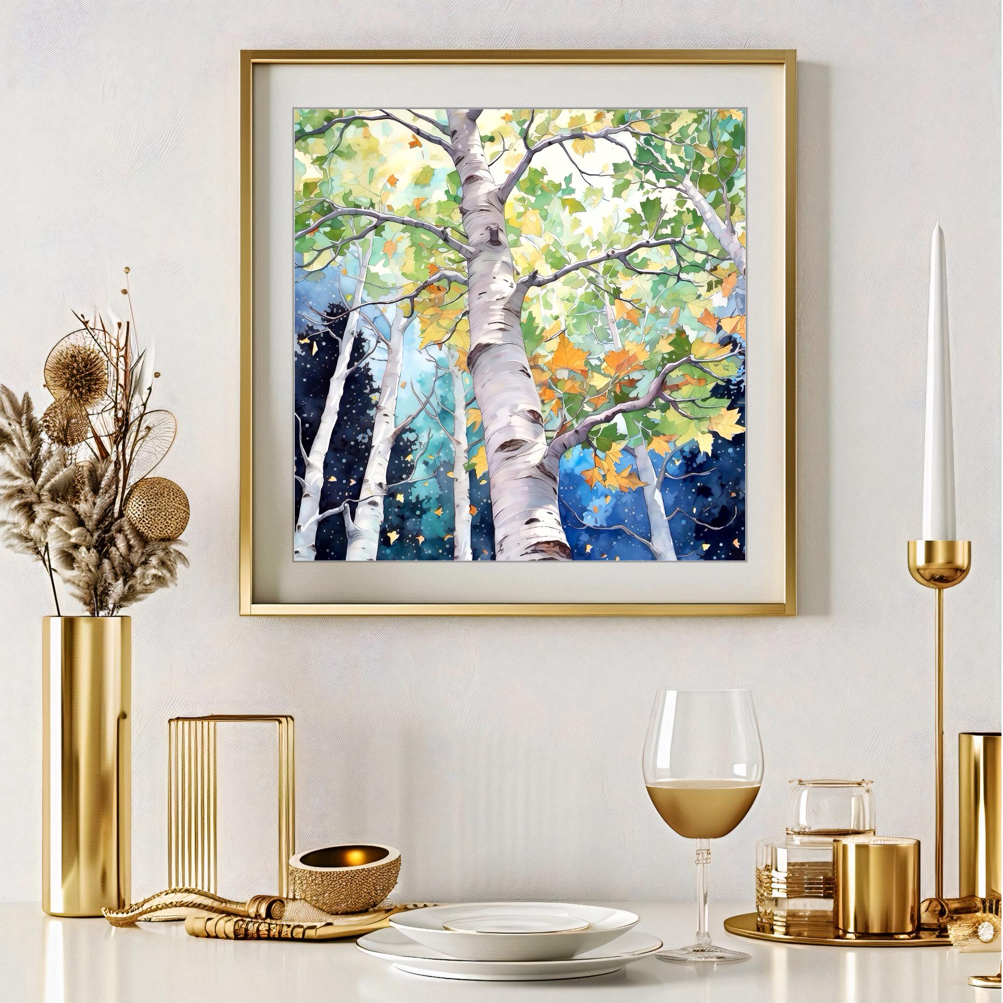 Aspen Trees Art Painting Autumn Aspen Forest Watercolor Art Print Birch ...