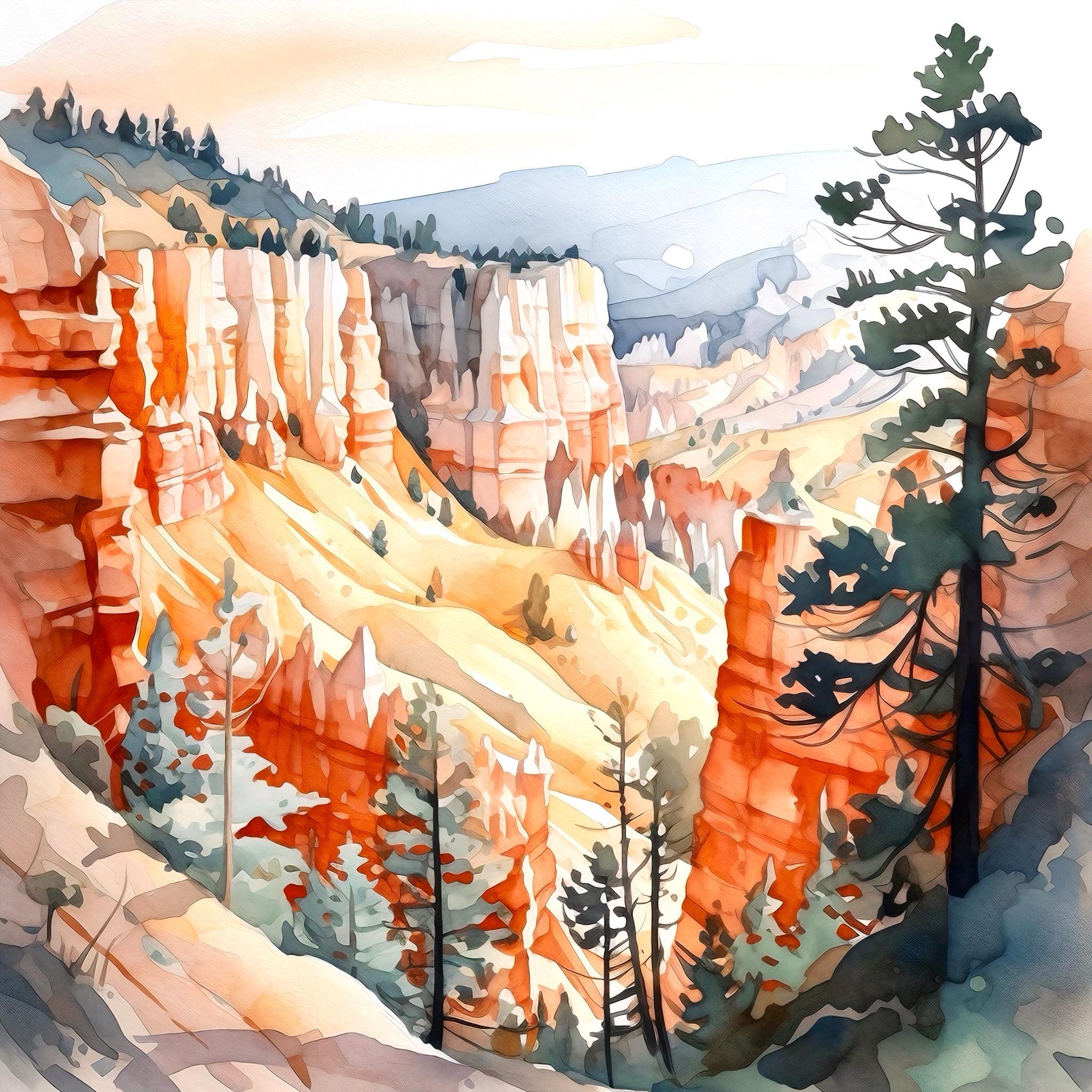 Bryce Canyon National Park Art Print: Watercolor Landscape, Utah Travel ...