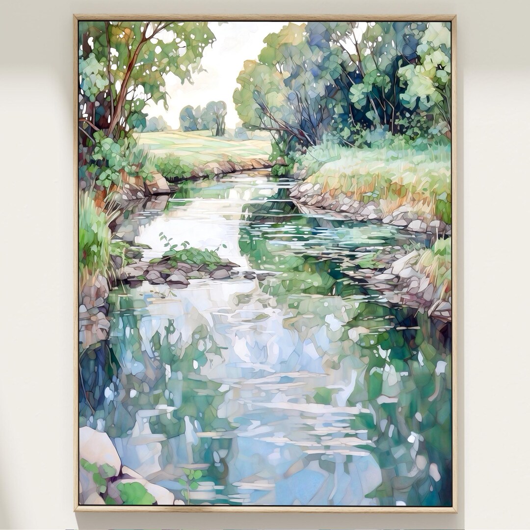 Watercolor River Landscape Art Print: Serene Nature Poster - Etsy