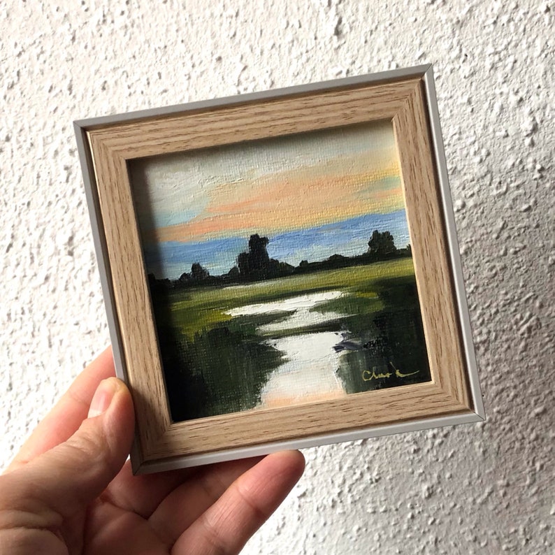 Small Original Oil Painting Landscape, Square Abstract Landscape ...