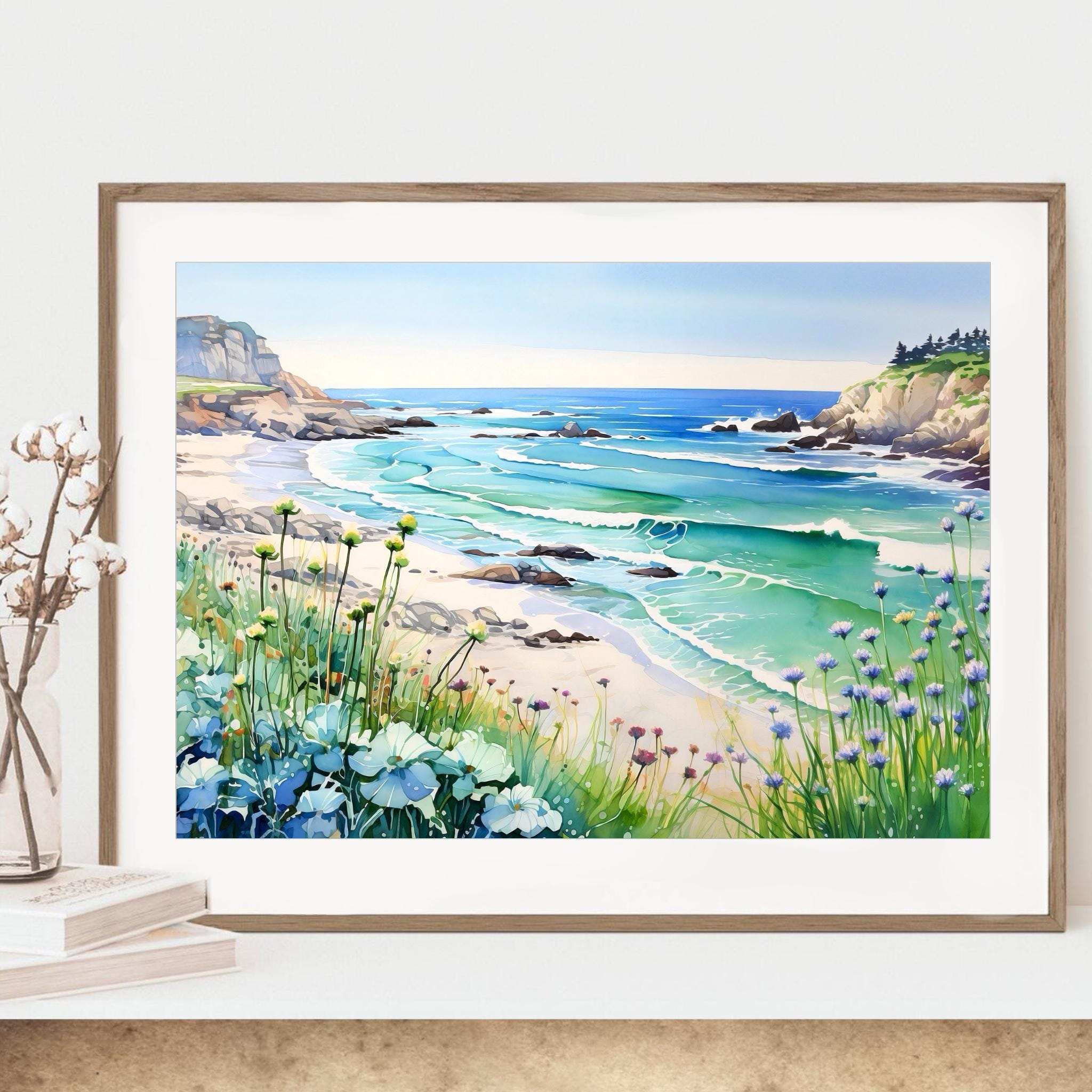 Monterey Bay Watercolor Painting California Coast Art Print Ocean Shore ...