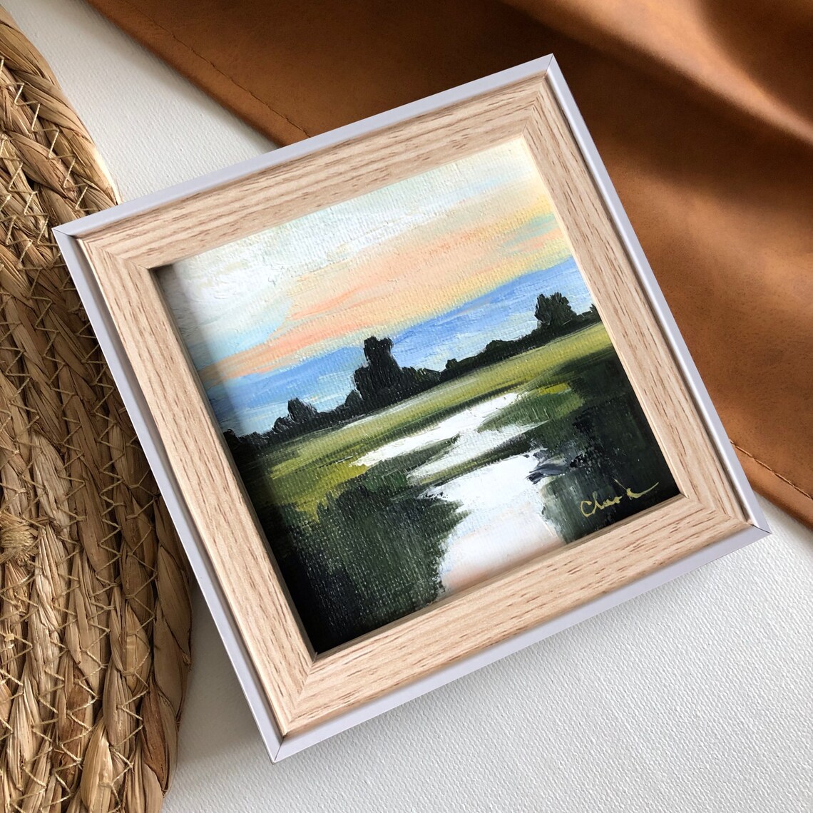Small Original Oil Painting Landscape, Square Abstract Landscape ...
