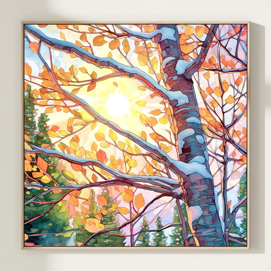 Watercolor Sunset Tree Art Print – Colorful Forest Landscape Wall Art ...