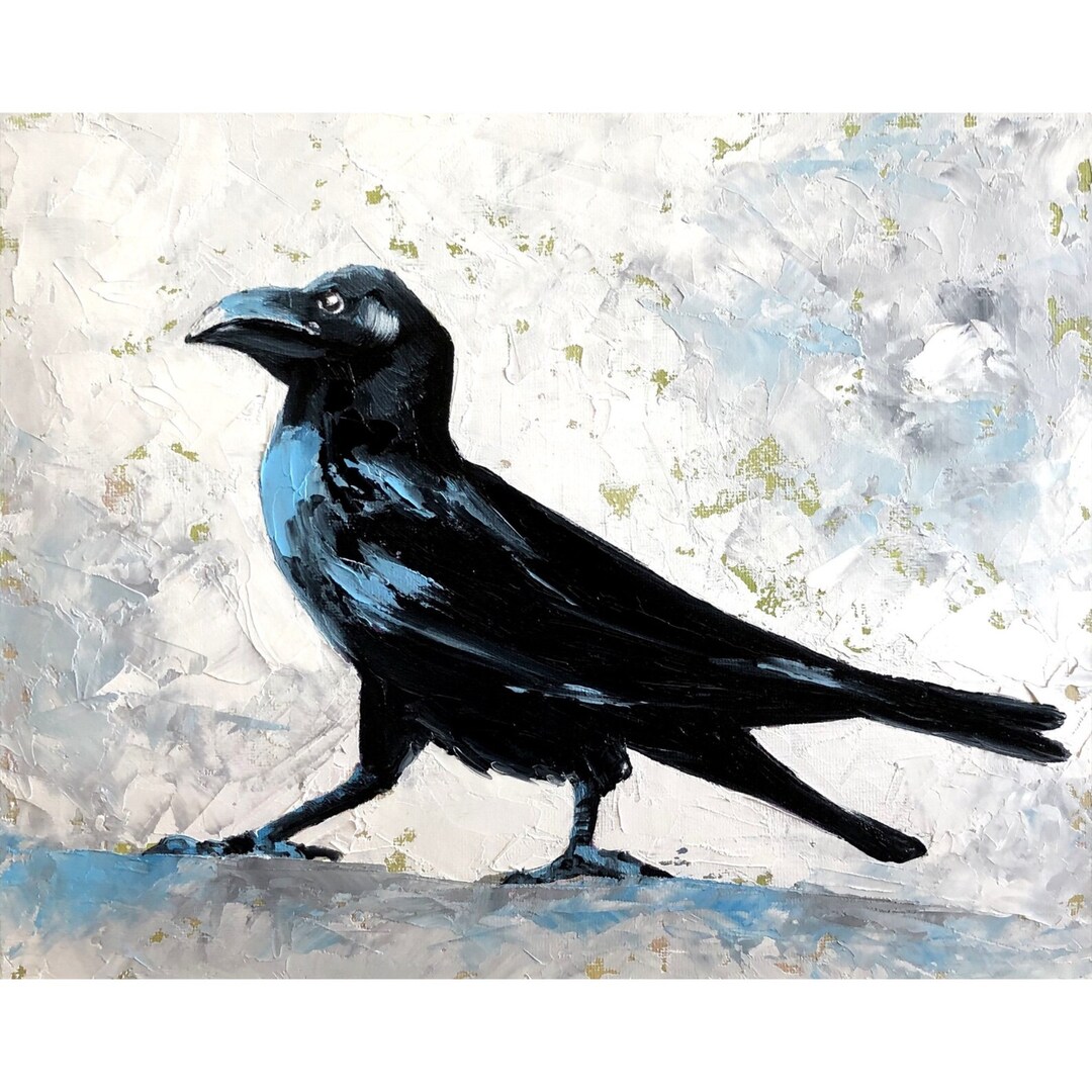 Crow Painting Original Art Raven Birds Oil Painting Abstract Bird Wall ...