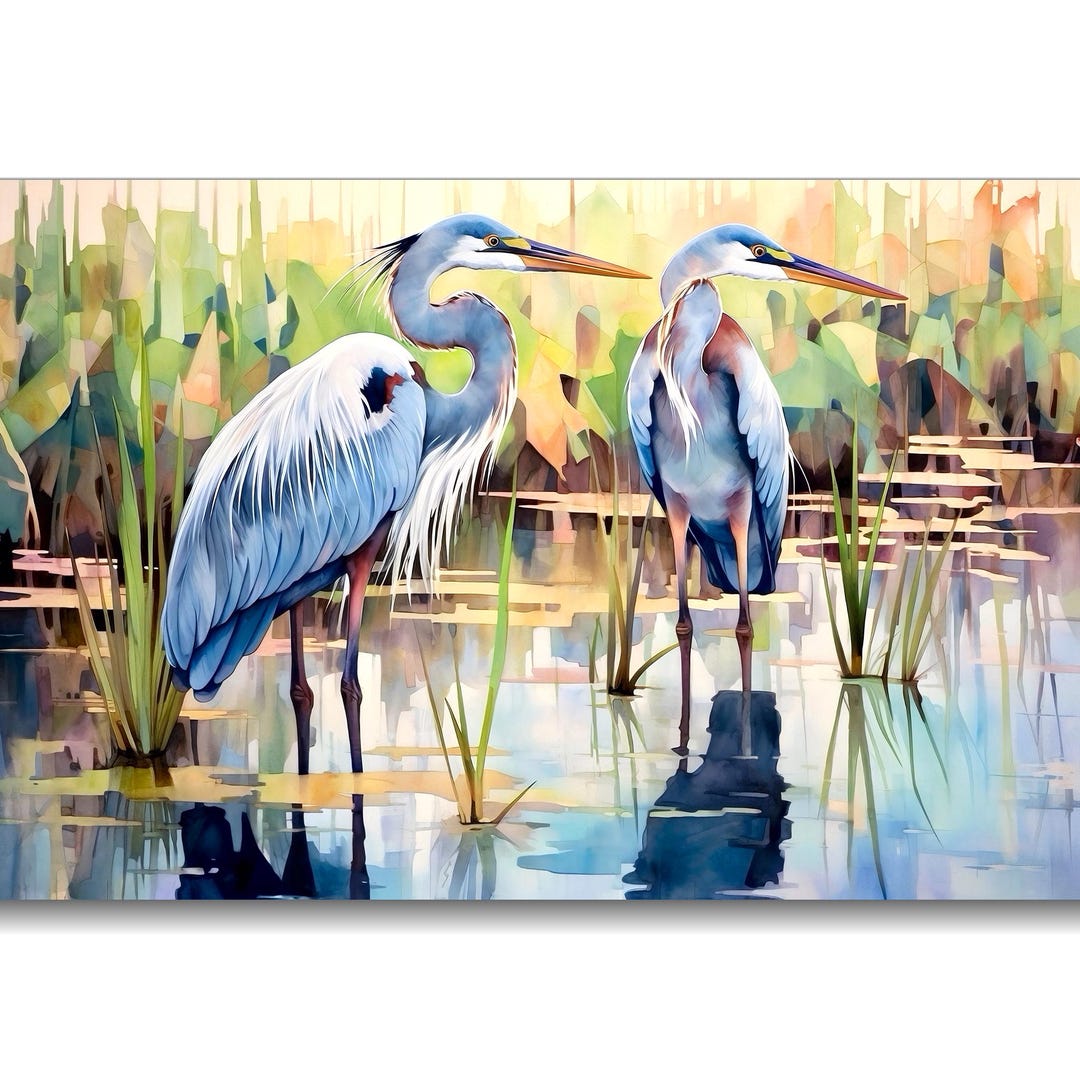 Great Blue Heron Watercolor Painting Art Print, Heron Bird Poster, Home ...