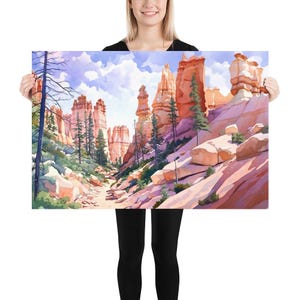 Bryce Canyon National Park Art Print, Watercolor Landscape Painting ...