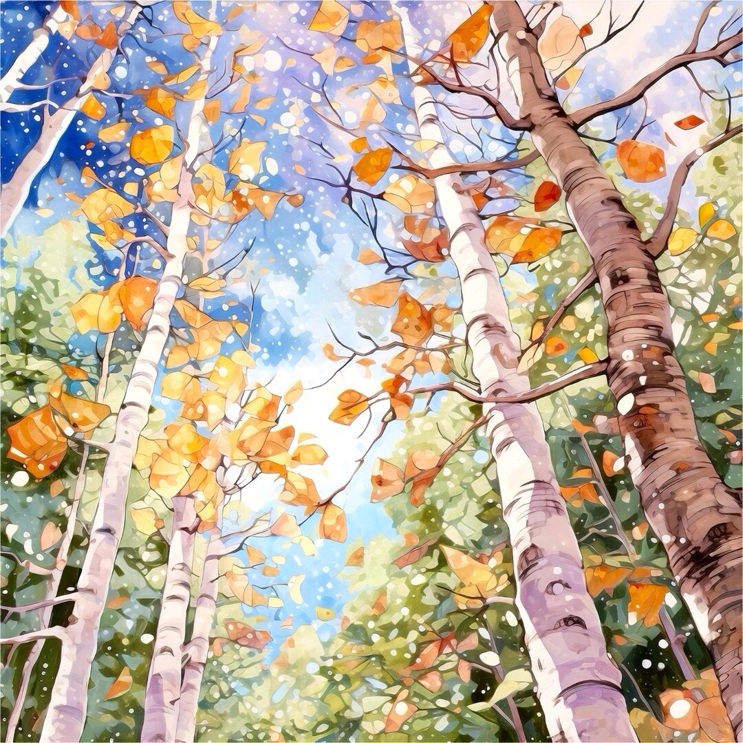 Aspen Trees Art Painting Autumn Aspen Forest Watercolor Art Print Birch ...