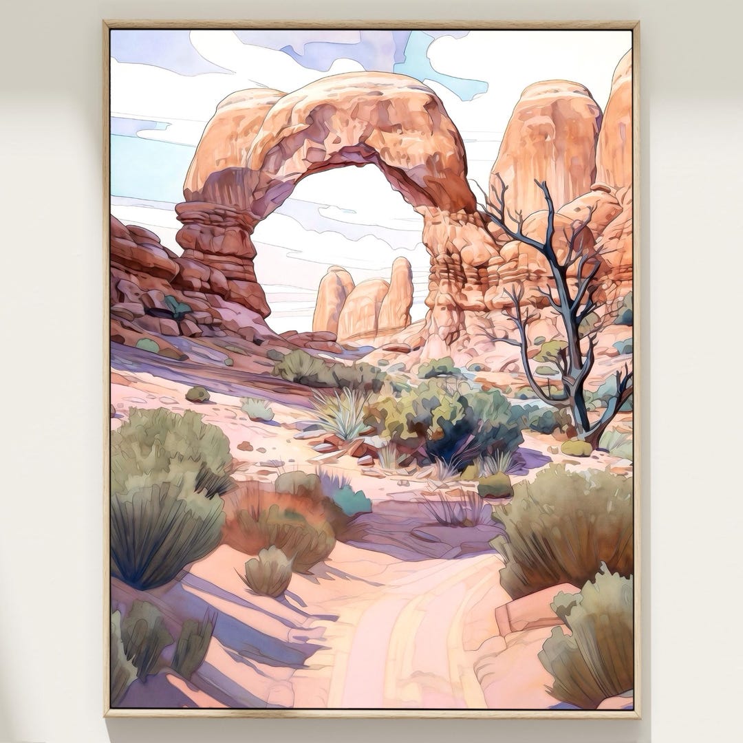 Arches National Park Painting Art Print, Utah Desert Arch Poster ...