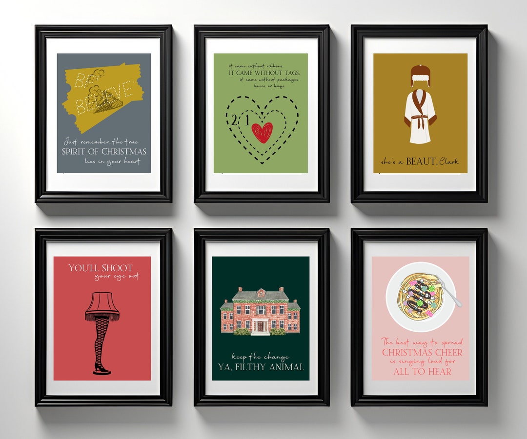 Set of 6 Christmas Movie Prints, Holiday Decor Wall Art, Grinch Prints ...