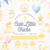 Happy Easter Chick Clipart, Watercolor Baby Chick Illustration, Cute ...