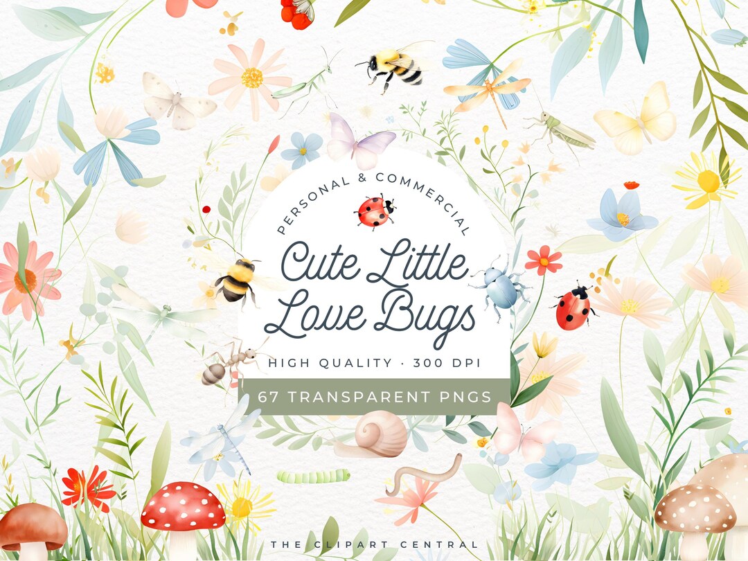 Cute Little Love Bugs Clipart, Butterfly and Bug Birthday Invitation ...