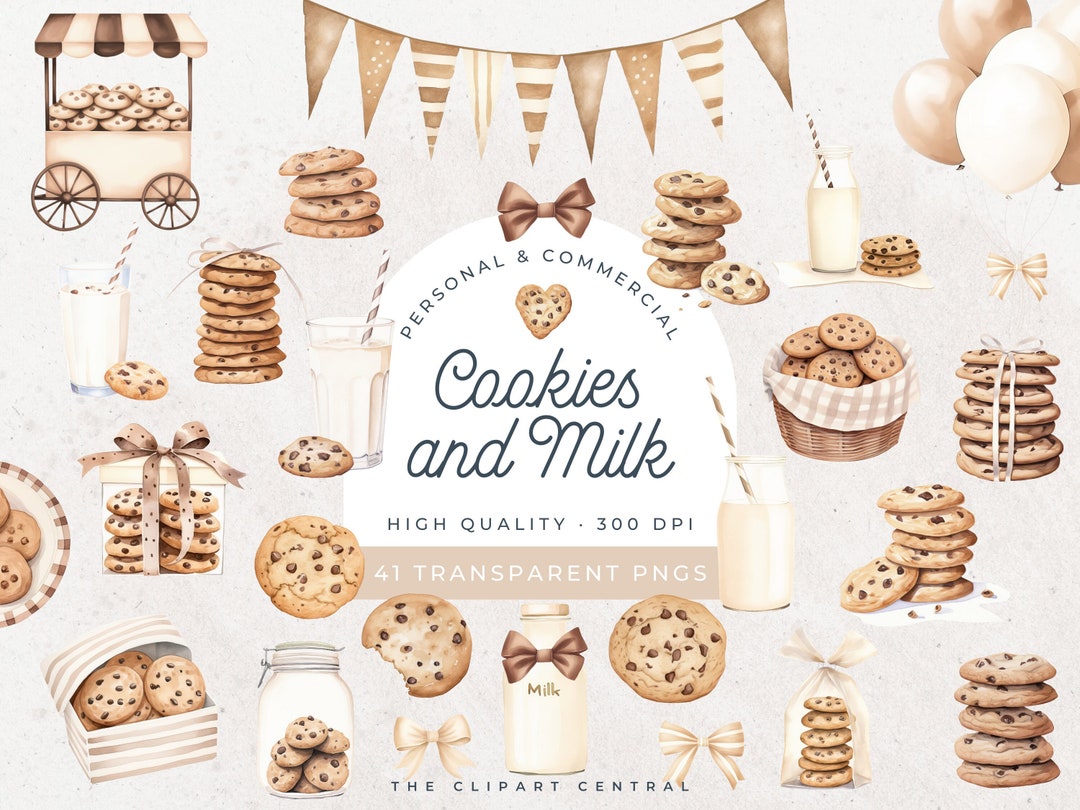 Milk and Cookies Clipart, Cookies and Milk, One Sweet Chocolate Chip ...