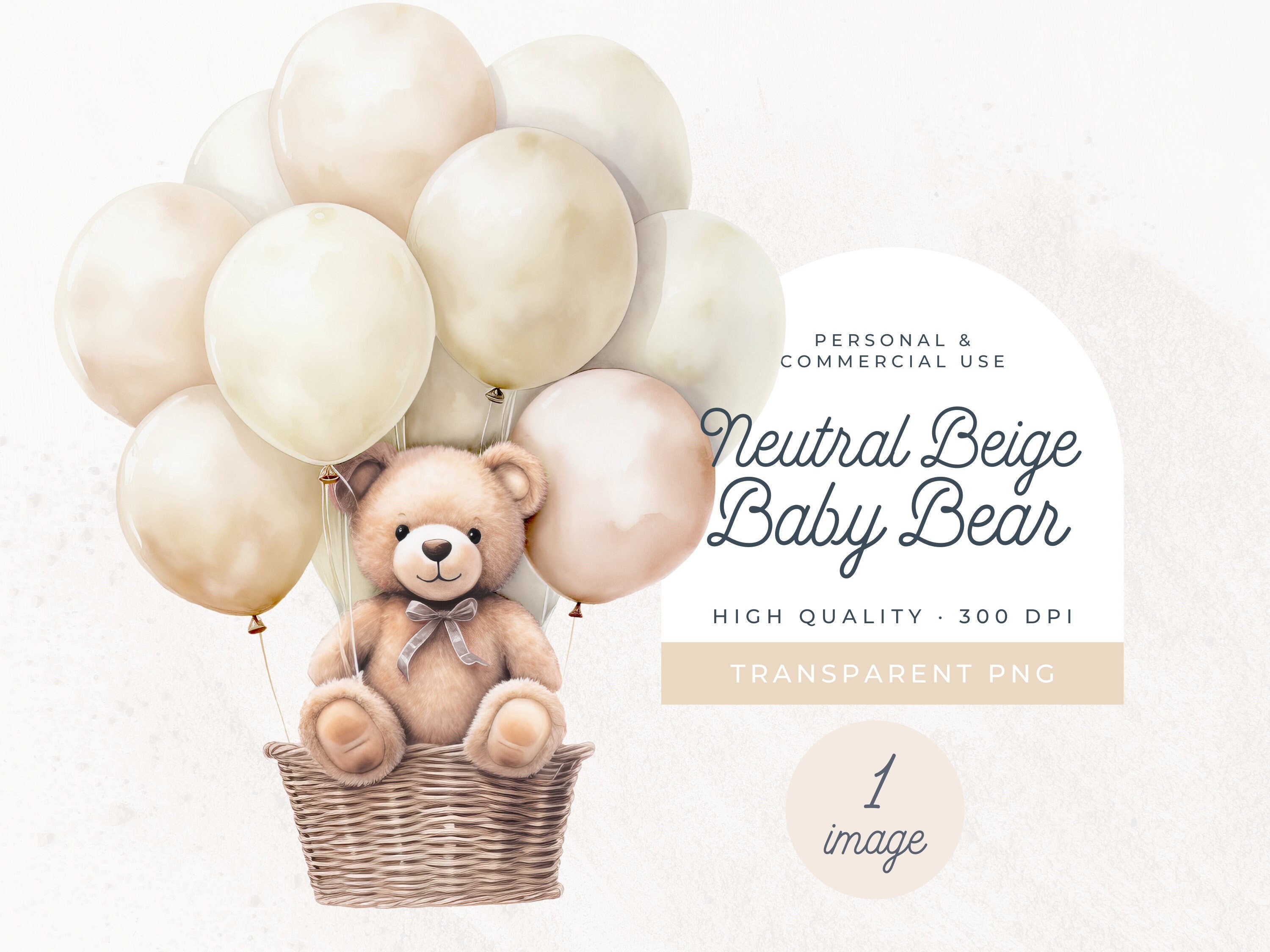 Bear in Basket PNG, Cute Bear Balloons Clipart, Watercolor Boho Baby ...