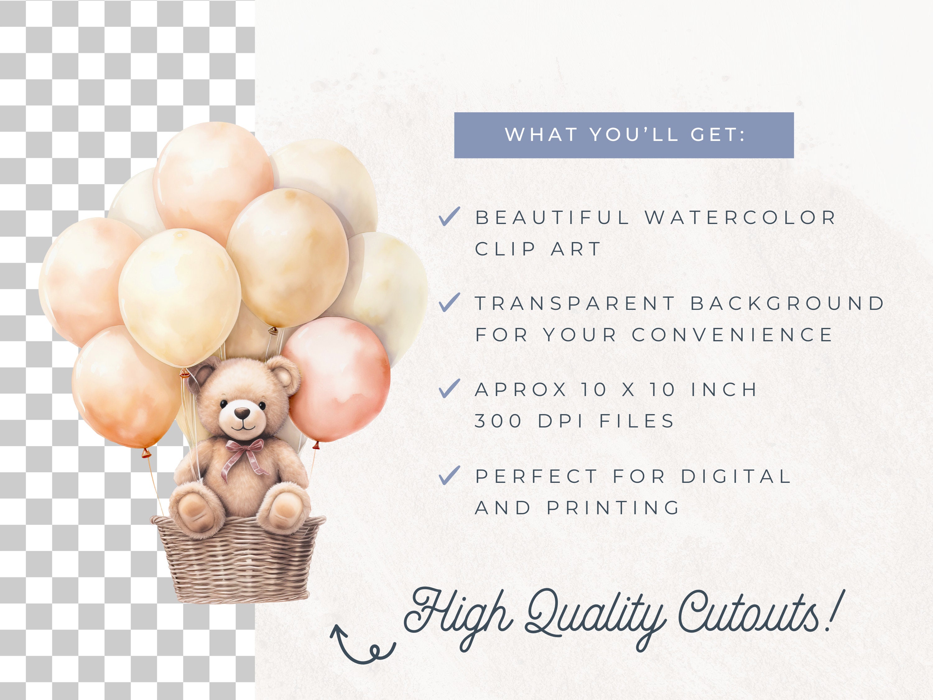 Warm Coral Teddy Bear Balloons, SINGLE IMAGE, Light Orange Clipart PNG ...