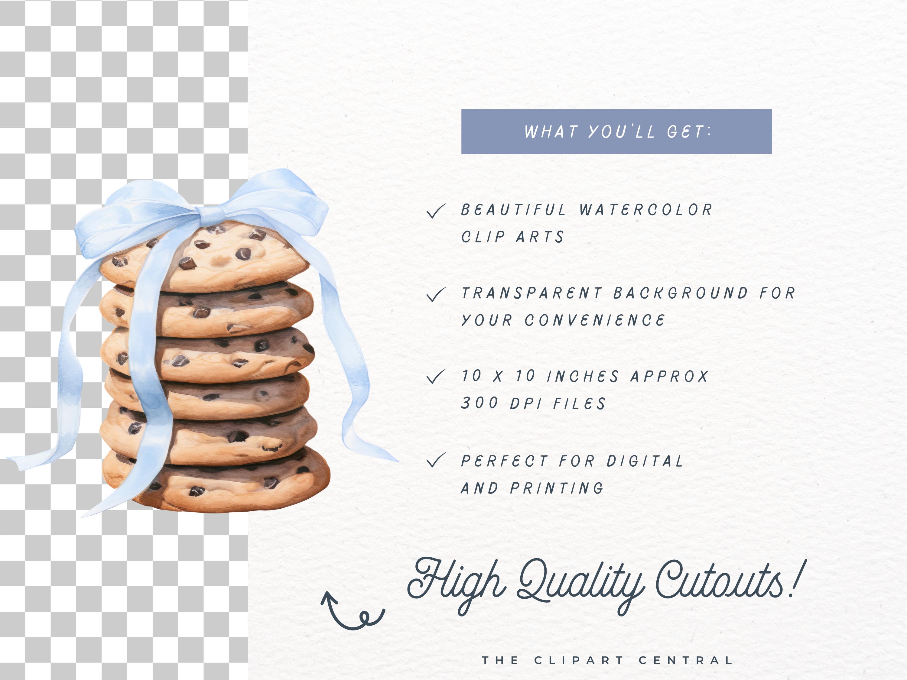 Milk and Cookies Clipart, Cookies and Milk Watercolors, Chocolate Chip ...