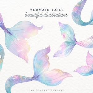 Watercolor Mermaid Tail Clipart, Pastel Purple Pink Clip Art, Gold ...