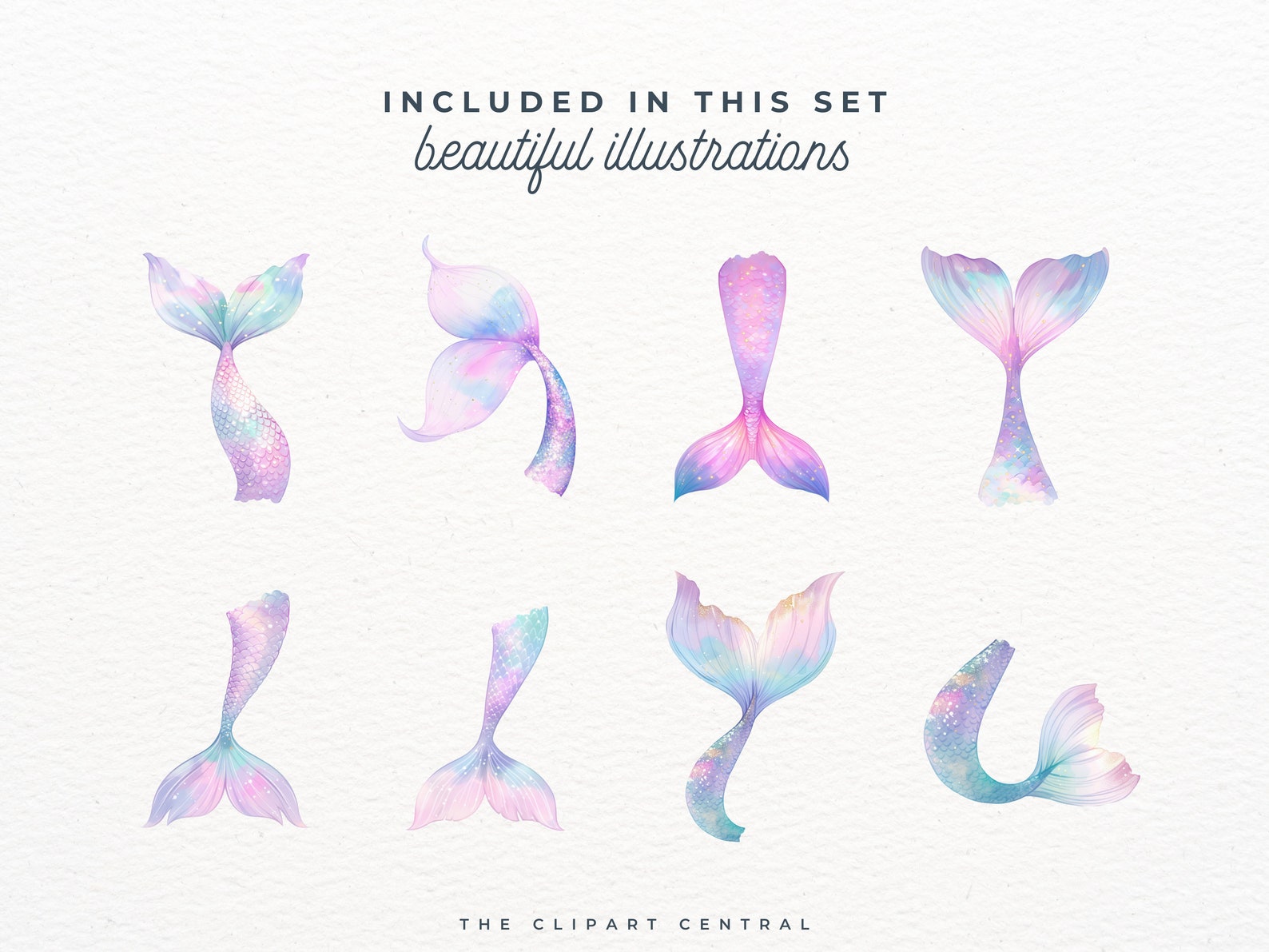 Watercolor Mermaid Tail Clipart, Pastel Purple Pink Clip Art, Gold ...