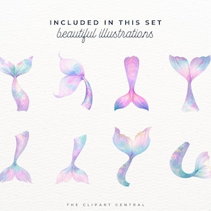Watercolor Mermaid Tail Clipart, Pastel Purple Pink Clip Art, Gold ...