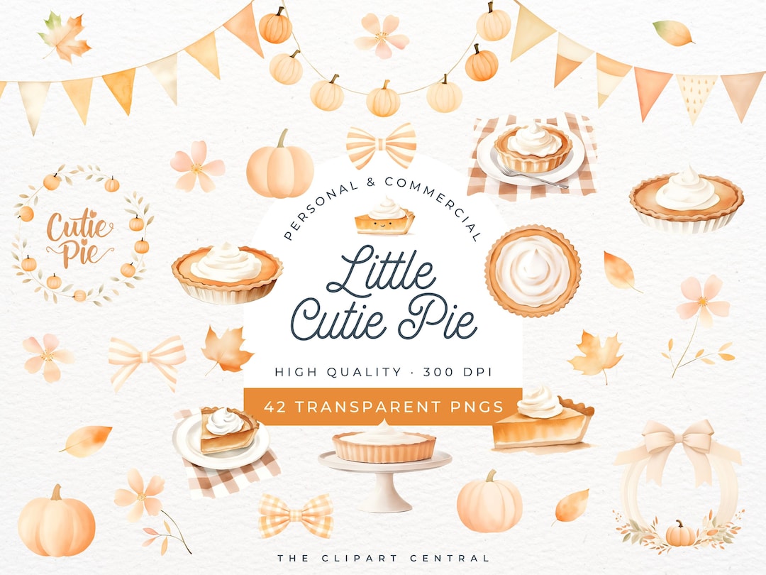 Little Cutie Pie Clipart, Watercolor Pumpkin Pie, Cute Girl First ...