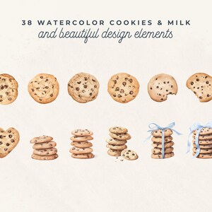 Milk and Cookies Clipart, Cookies and Milk Watercolors, Chocolate Chip ...