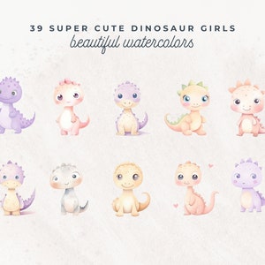 Pink and Purple Dinos PNG, Cute Pastel Watercolor Girly Dinosaur Themed ...