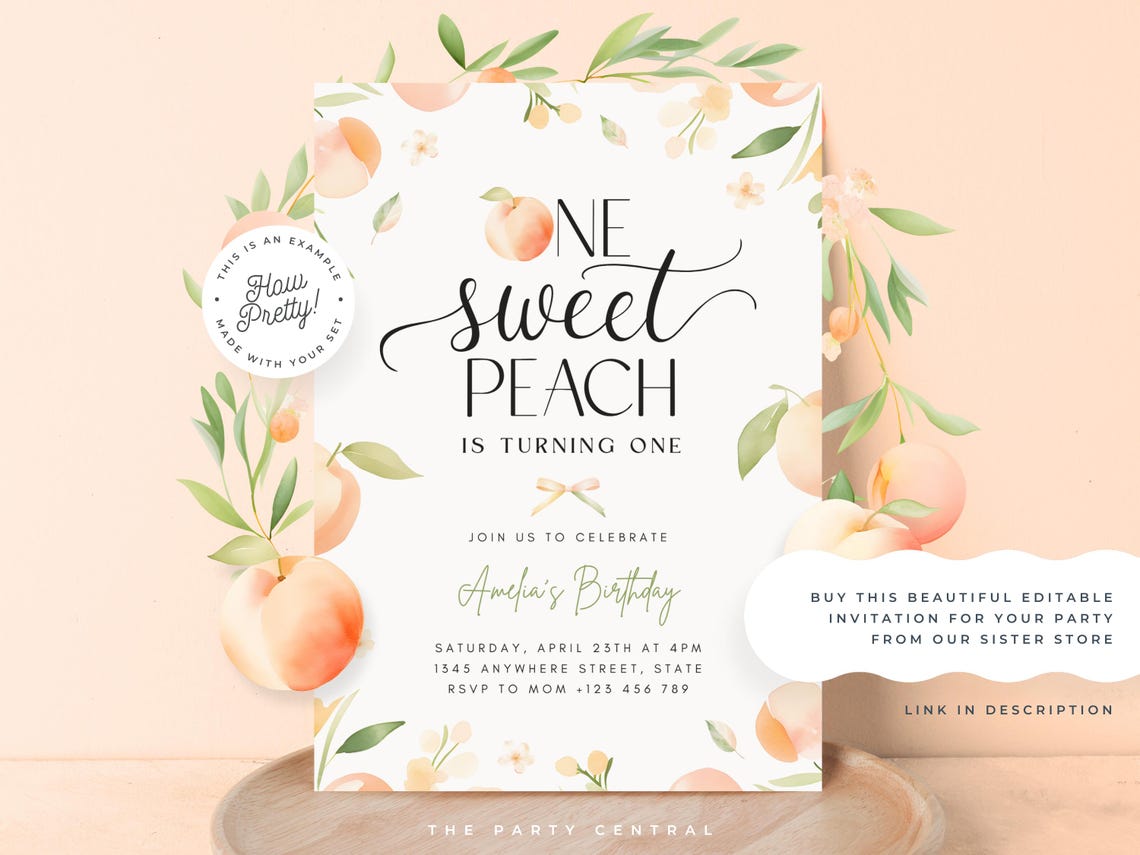 Peach Watercolor Clipart, One Sweet Peach First Digital Birthday ...