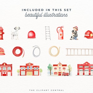 Fire Truck Watercolor Clipart, Fire Fighter Boy, Firetruck Clip Art PNG ...