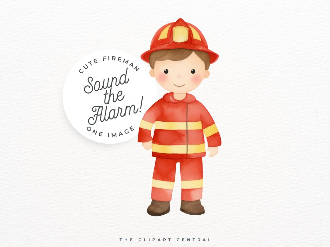 Fire Fighter Boy Clipart, SINGLE IMAGE, Fireman Watercolor, Firetruck ...