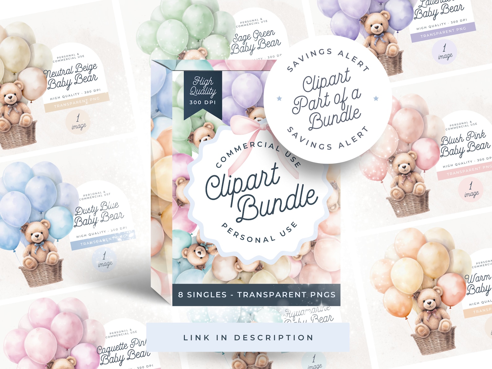 Warm Coral Teddy Bear Balloons, SINGLE IMAGE, Light Orange Clipart PNG ...