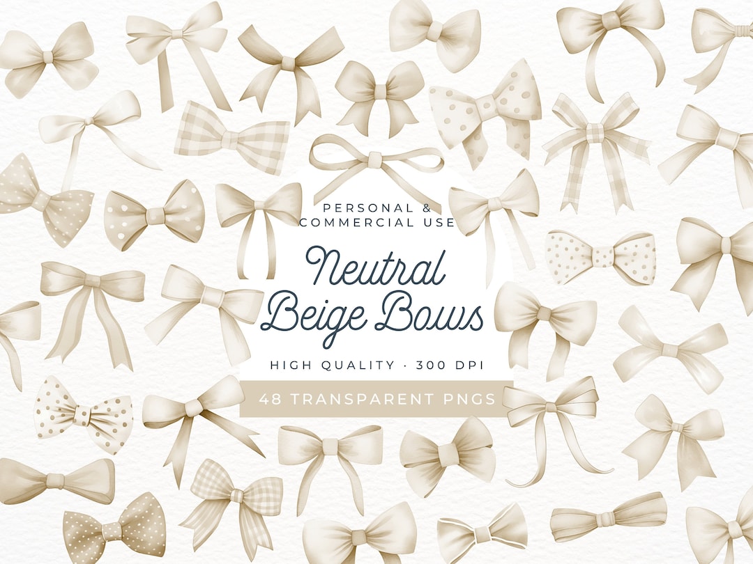 Watercolor Neutral Coquette Bows, Clipart PNG, Beige Ribbon Poster Clip ...