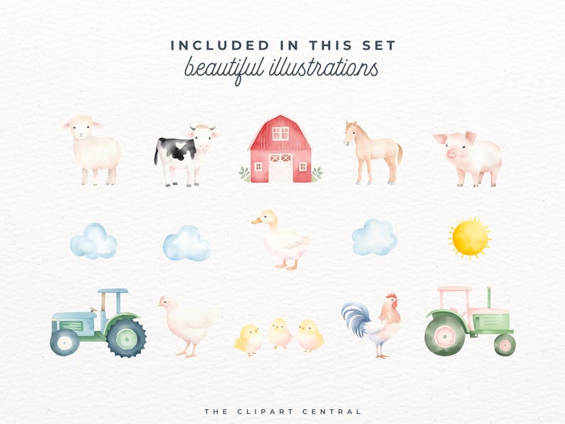 Watercolor Happy Farm Clipart, Cute Barn PNG Digital Illustration ...