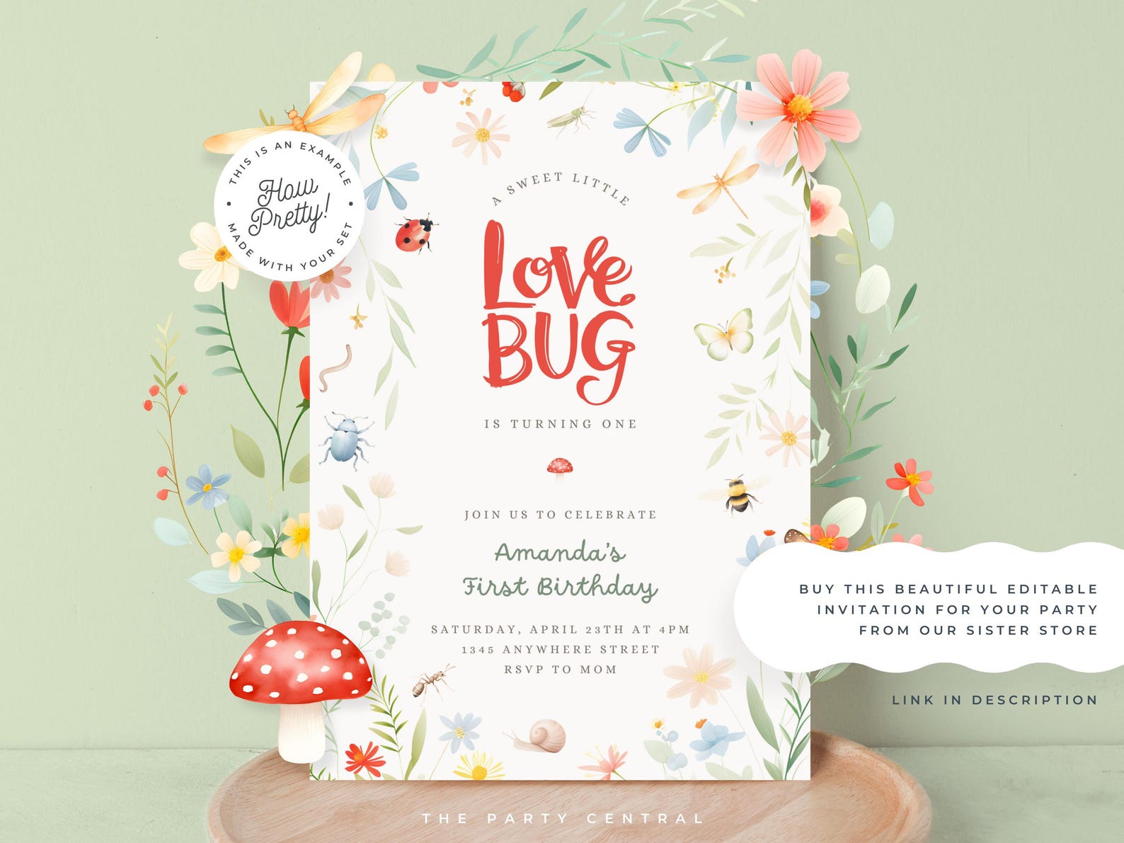 Cute Little Love Bugs Clipart, Butterfly and Bug Birthday Invitation ...