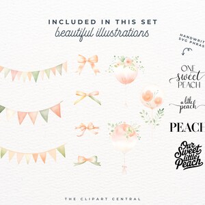 Peach Watercolor Clipart, One Sweet Peach First Digital Birthday ...