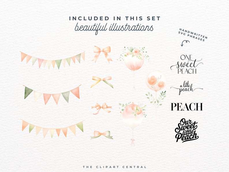 Peach Watercolor Clipart, One Sweet Peach First Digital Birthday ...