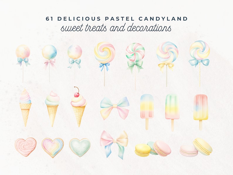 Pastel Candyland Clipart Set, Watercolor Sweets Clipart, Cake Pop ...