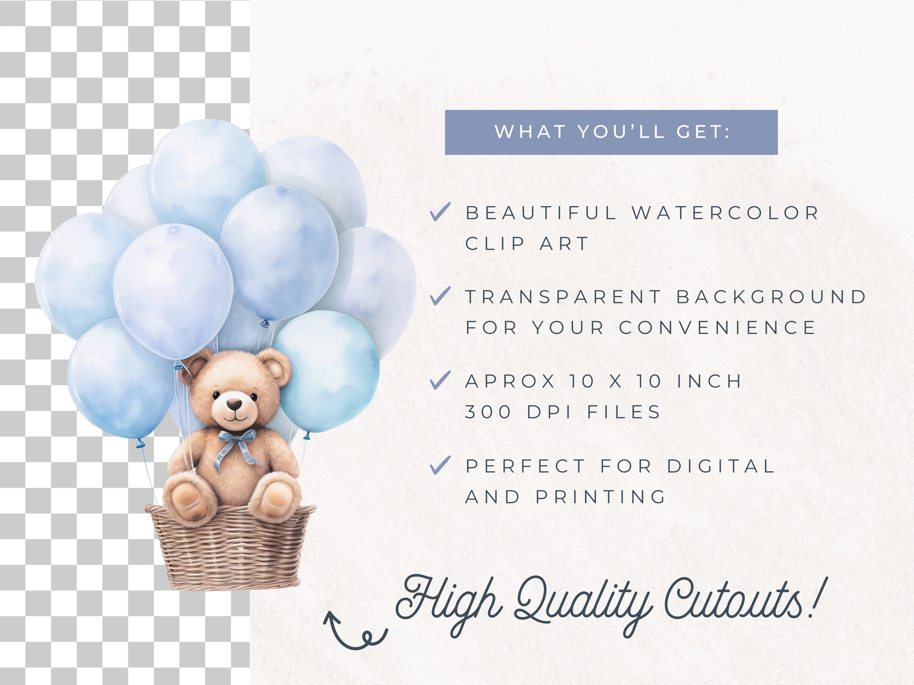 Bear With Blue Balloon PNG, SINGLE Watercolor Clipart, Dusty Blue Baby ...