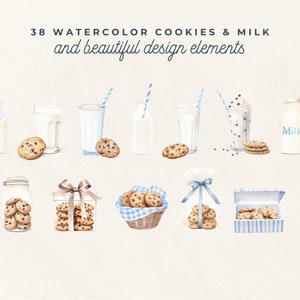 Milk and Cookies Clipart, Cookies and Milk Watercolors, Chocolate Chip ...